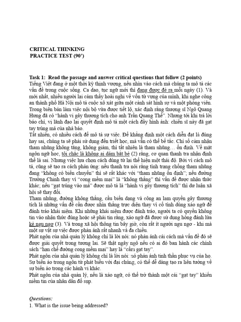 Practice Test (Critical) | PDF