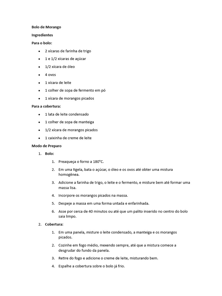 Receita de Bolo de Morango | PDF