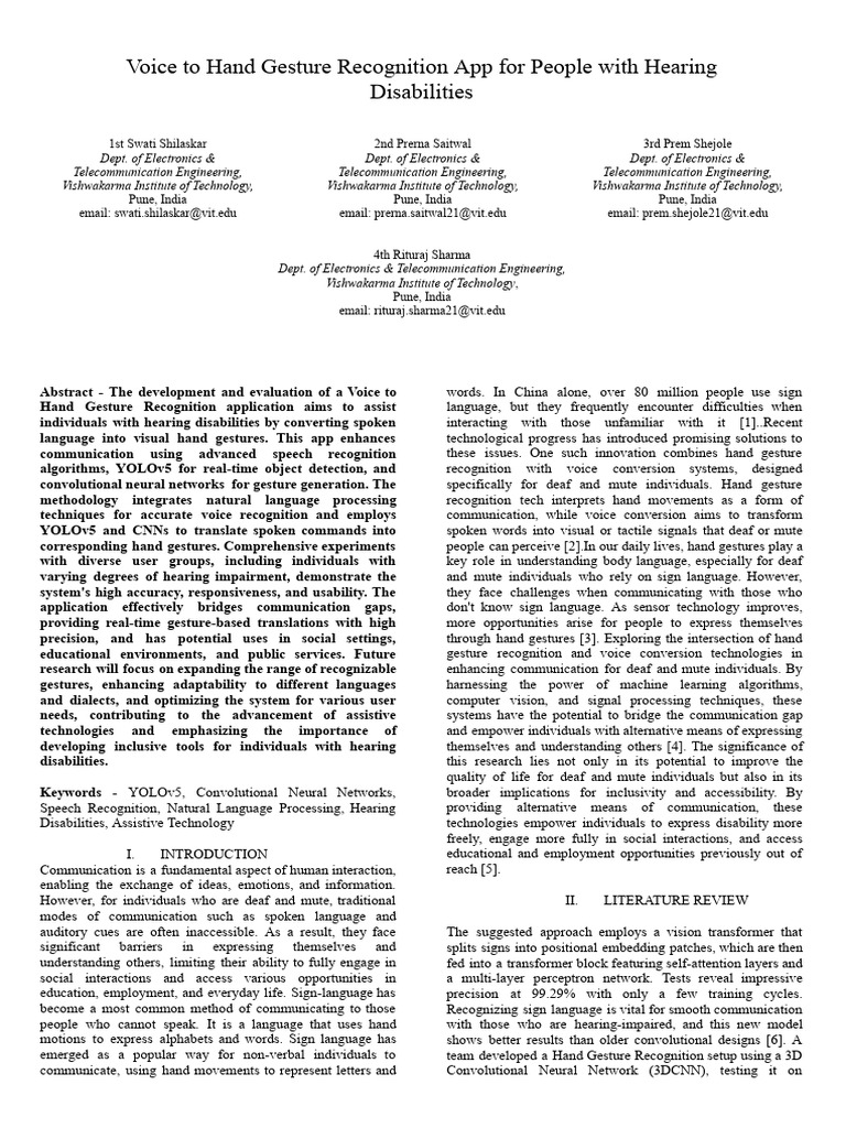 Voice to Gesture App for Hearing Impairment | PDF | Speech Recognition ...