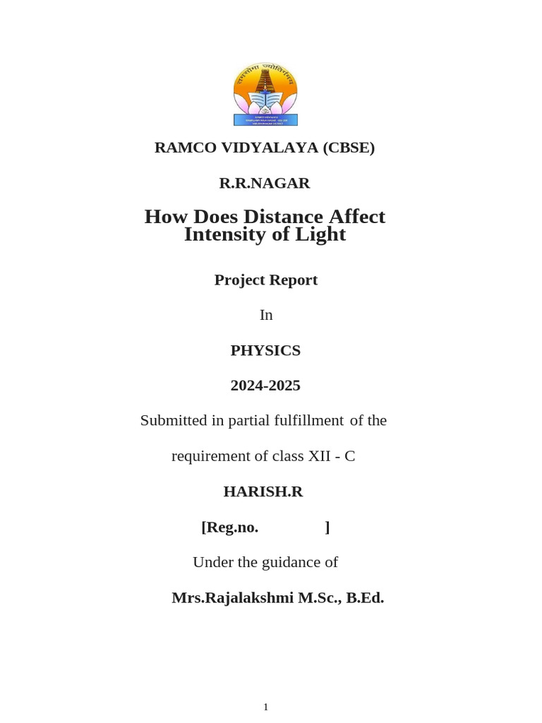 Distance and Light Intensity Project Report | PDF