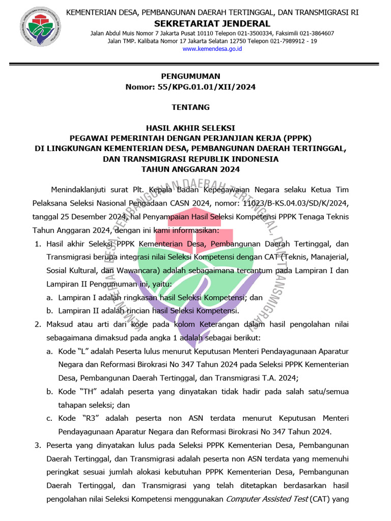 Pengumuman Hasil Akhir Seleksi PPPK | PDF