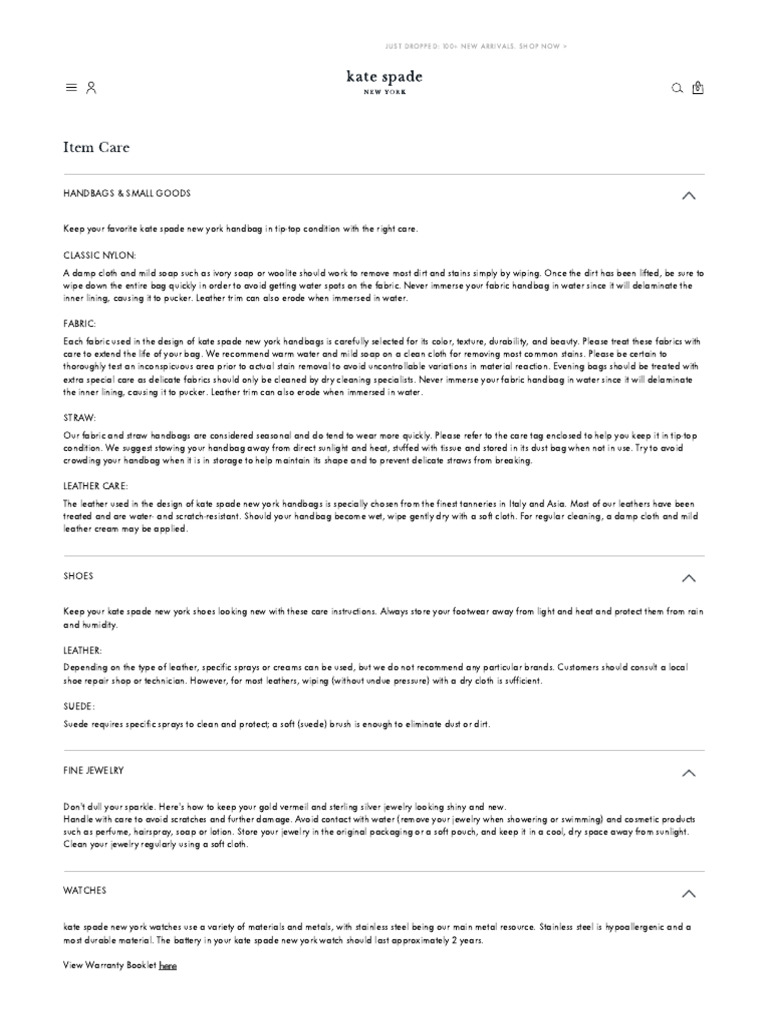 Item Care - KATE SPADE | PDF