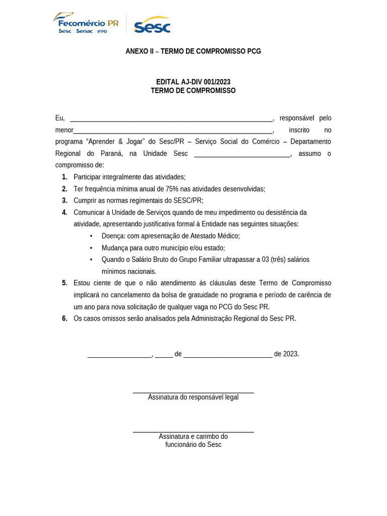 Termo de Compromisso PCG | PDF