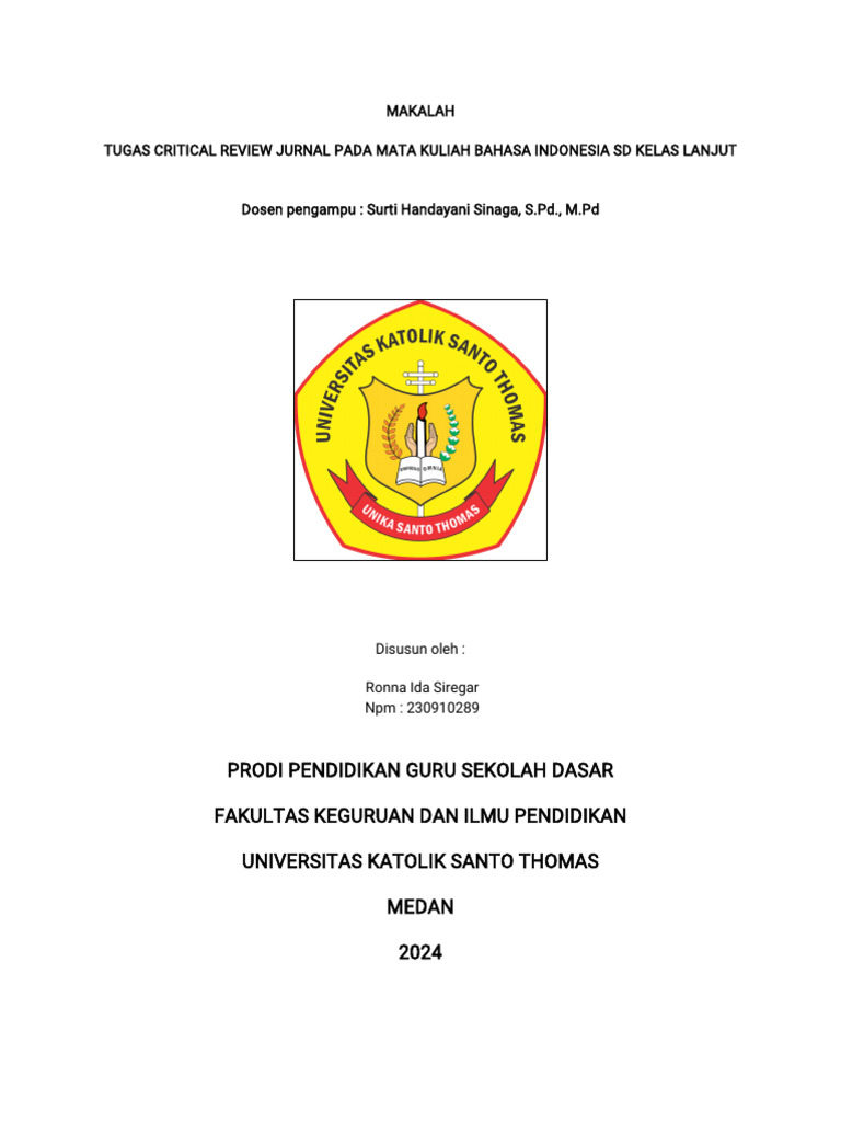 Review jurnal tugas B. Indonesia rona ida siregar | PDF