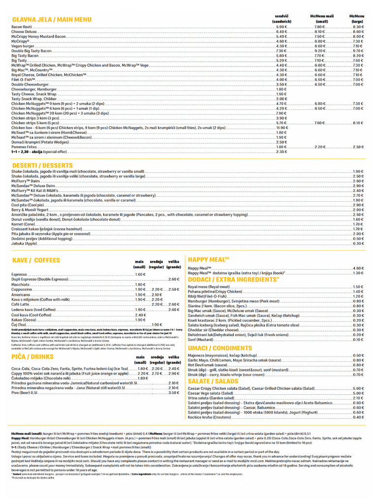 McDonald's Split Joker Centar Cjenik | PDF