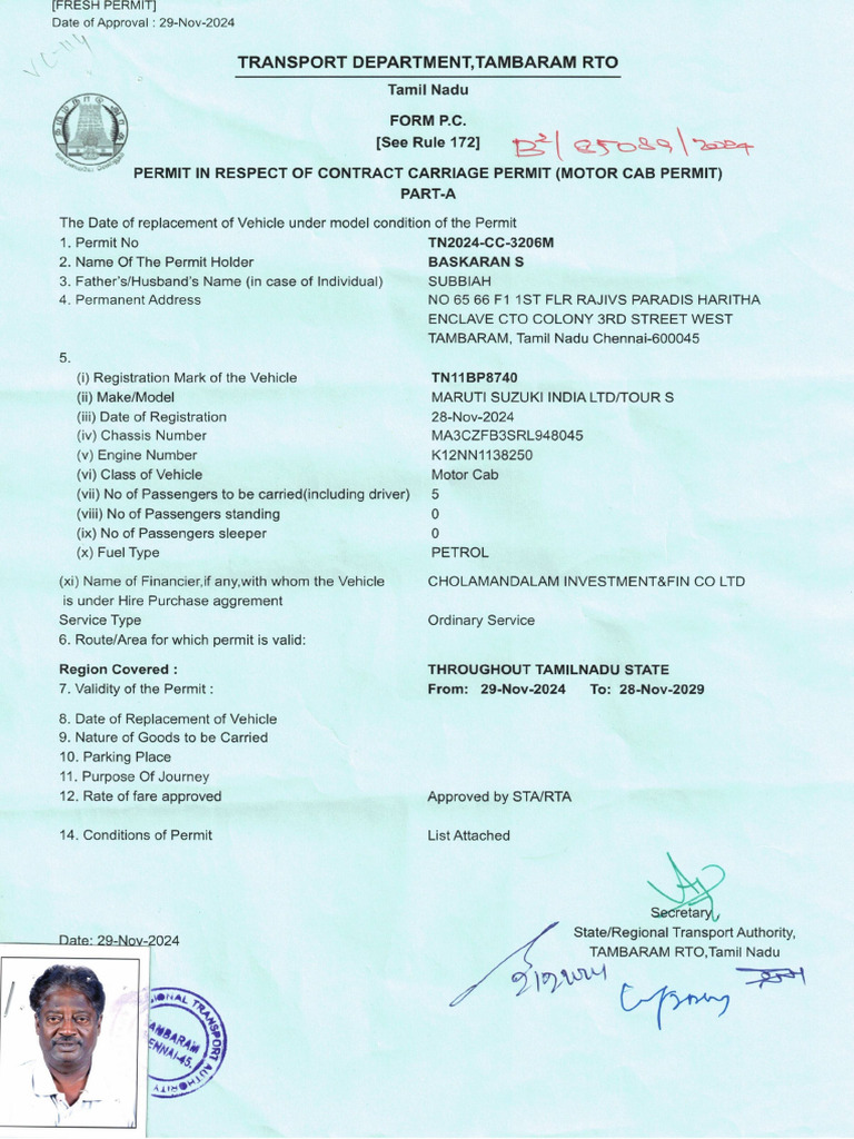 TN 11 BP 8740 - Permit | PDF