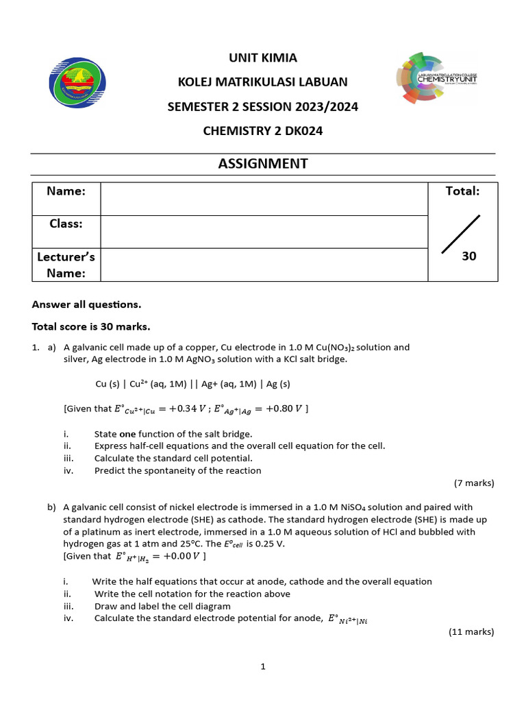 (Soalan) Tugasan Dk024 20232024 | PDF | Anode | Electrode