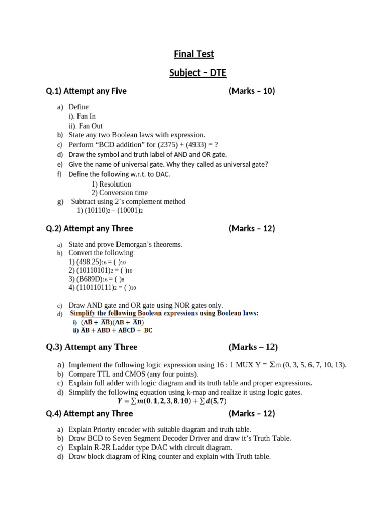 Final Test Paper of 70 Marks | PDF