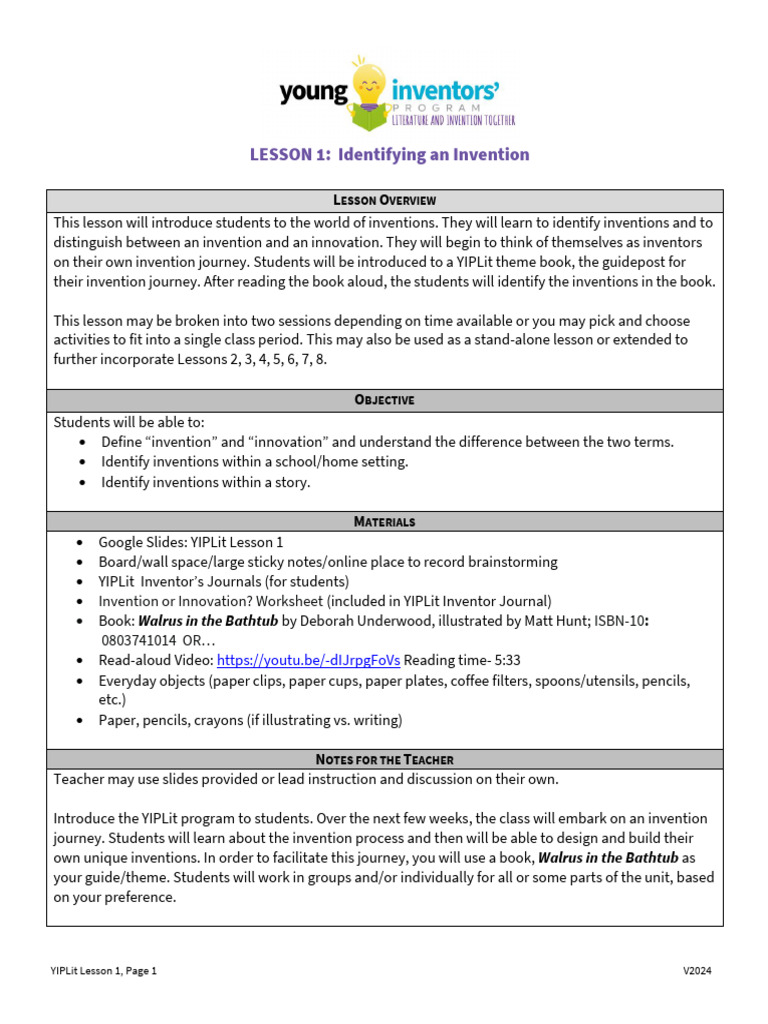 Invention Identification Lesson Plan | PDF | Invention | Books