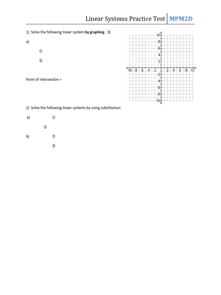 Grade 10 Linear Systems Test | PDF | System Of Linear Equations | Equations