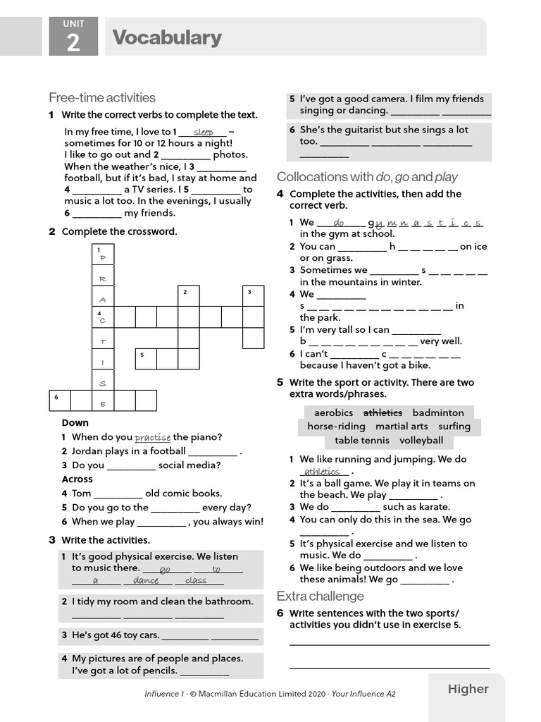 L1_A2_U2_Vocabulary_Higher 2 | PDF | Linguistics | Grammar