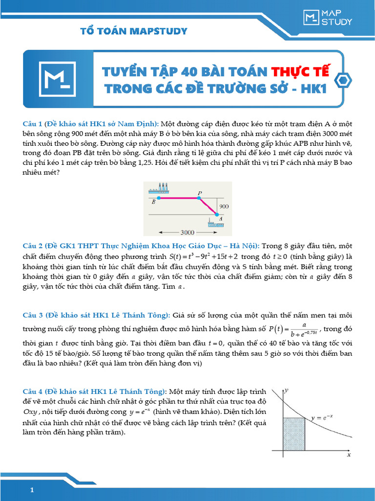 (2k7) Tổng Hợp Các Bài Toán Thực Tế Trong Đề Trường Sở HK1 | PDF