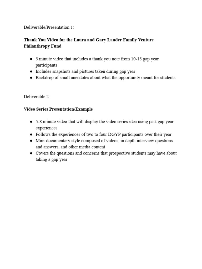 Gap Year Video Series & Thank You Note | PDF