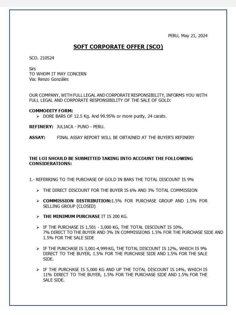 SCO 210524 GOLD BARS PERU | PDF | Letter Of Credit | Business