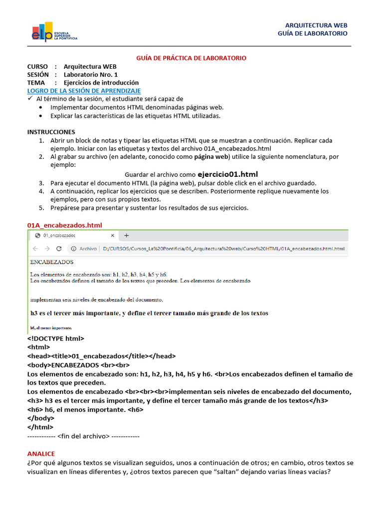 S01 - GUIA DE LAB - Ejercicios de Introduccion HTML - v1 | PDF | HTML | Red mundial