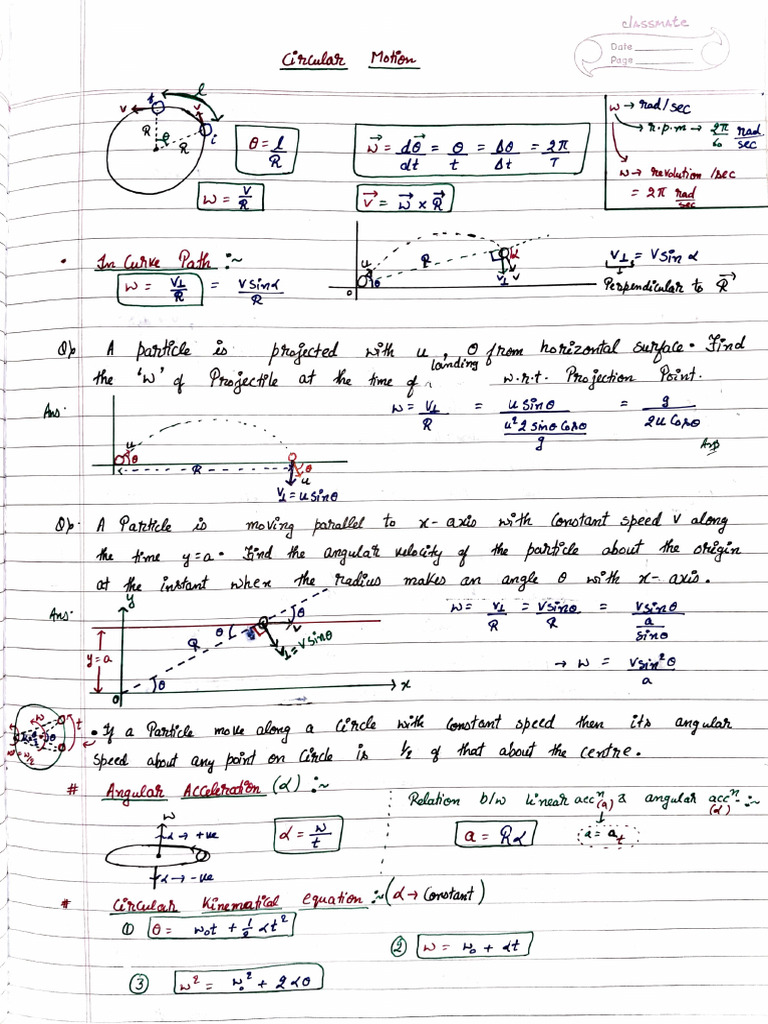 Circular Motion and Vertical Circular Motion Short Notes | PDF