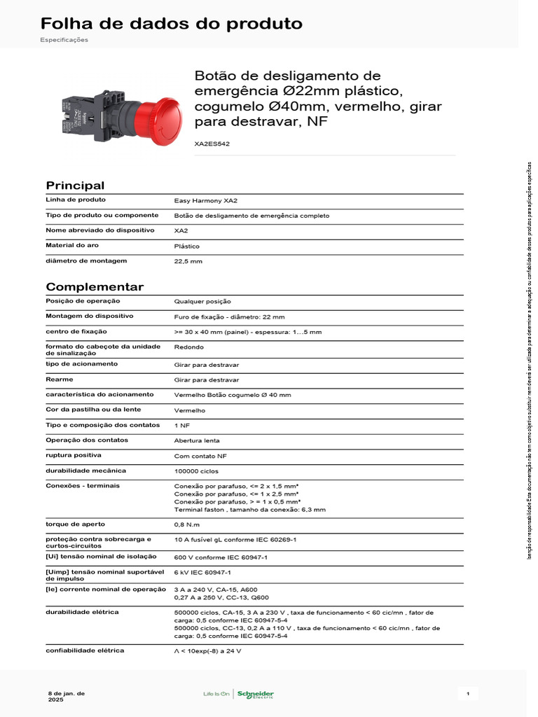 Schneider Electric - Easy-Harmony-XA2 - XA2ES542 | PDF | Eletricidade | Engenharia Elétrica