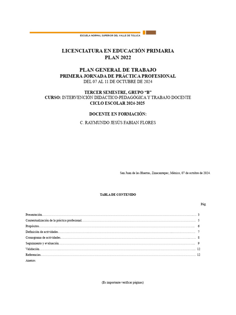 3° B - Plan General - Octubre 2024 - JFF | PDF | Maestros | Enseñando