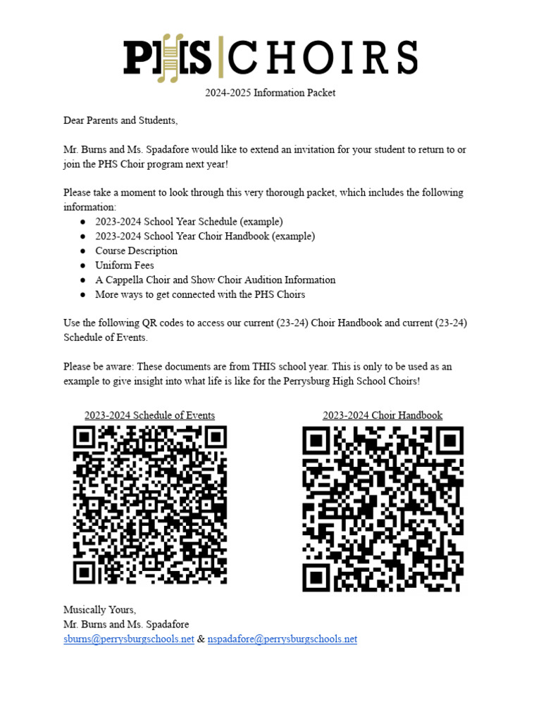 2024-2025 PHS Choir Audition Packet (8th Grade - New Students) | PDF ...