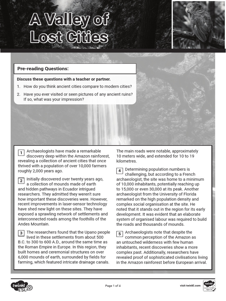 T 1714984458b A Valley of Lost Cities Reading Comprehension Adults b2 ...