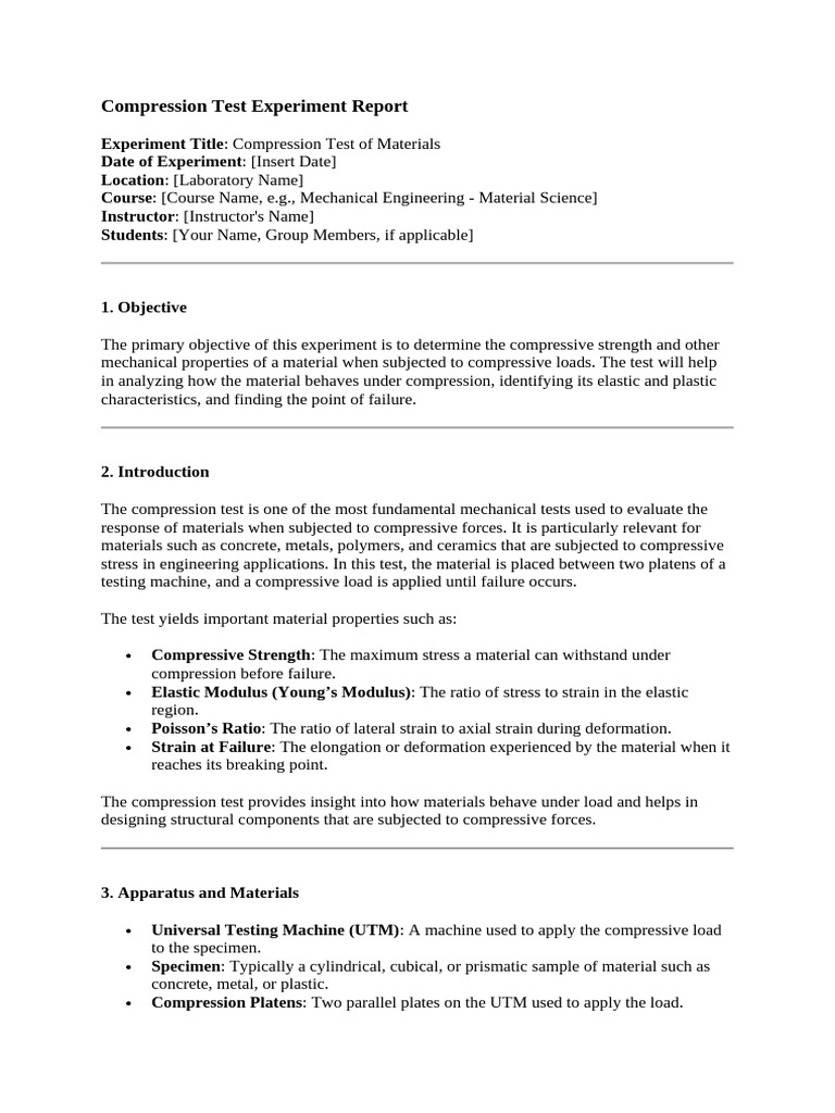 Compression Test Experiment Write Up For Mechanical Engineering ...