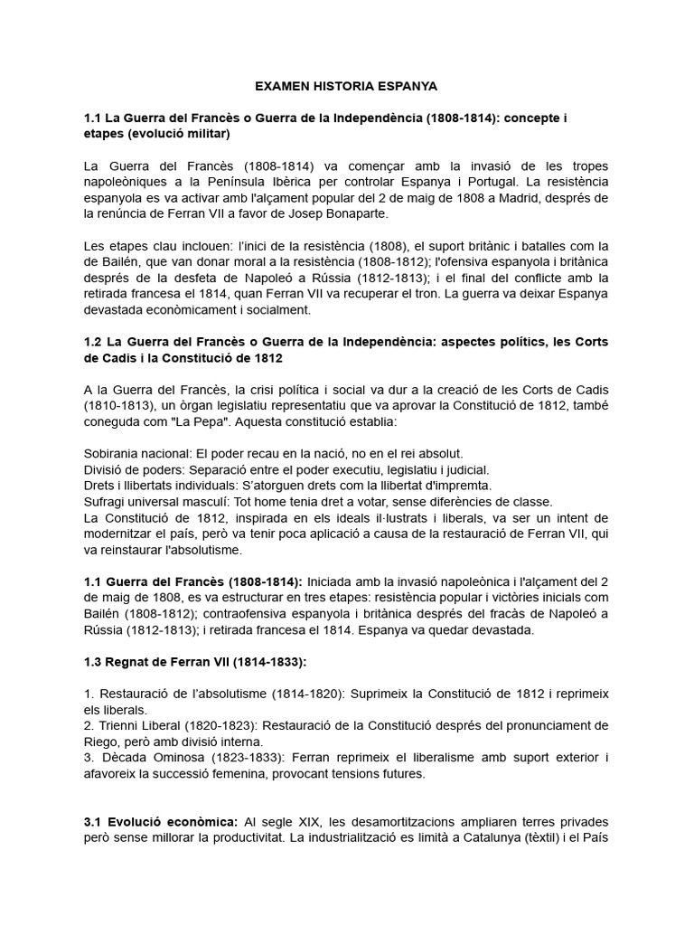Examen Historia Espanya | PDF