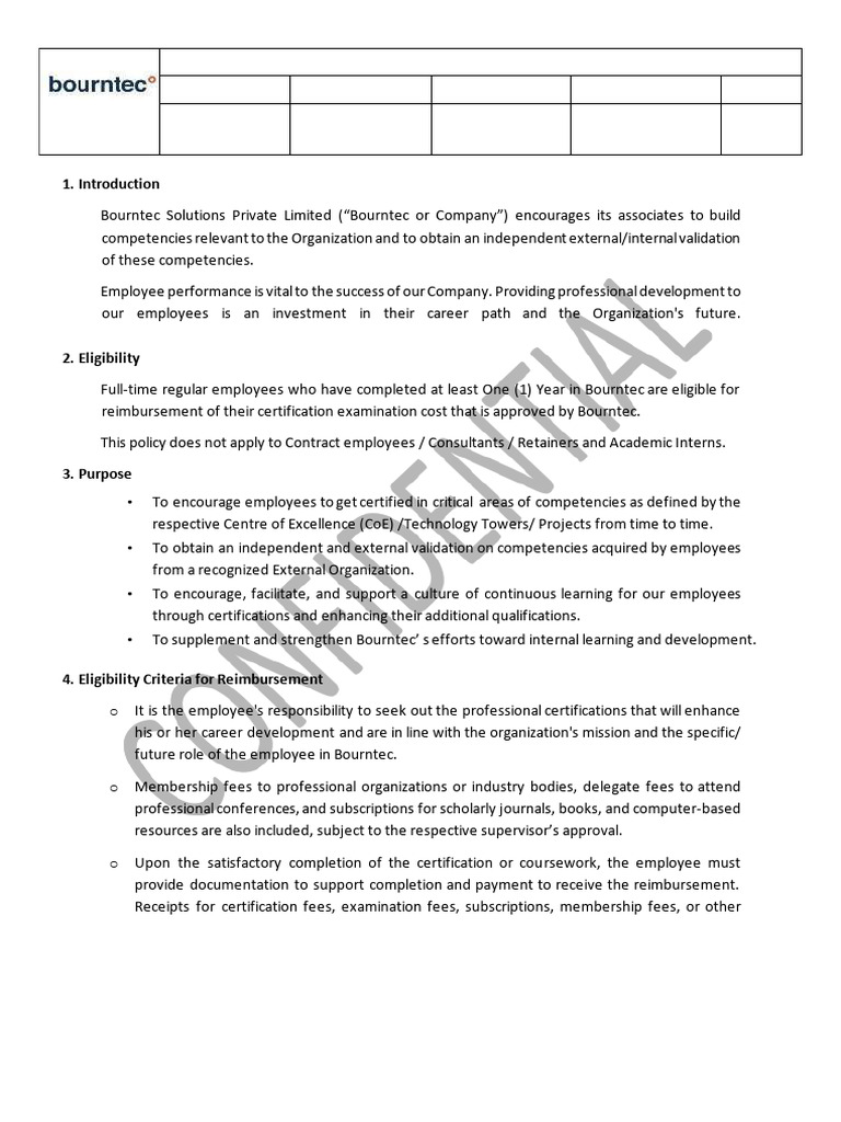 Certification Reimbursement Policy | PDF | Reimbursement | Certification