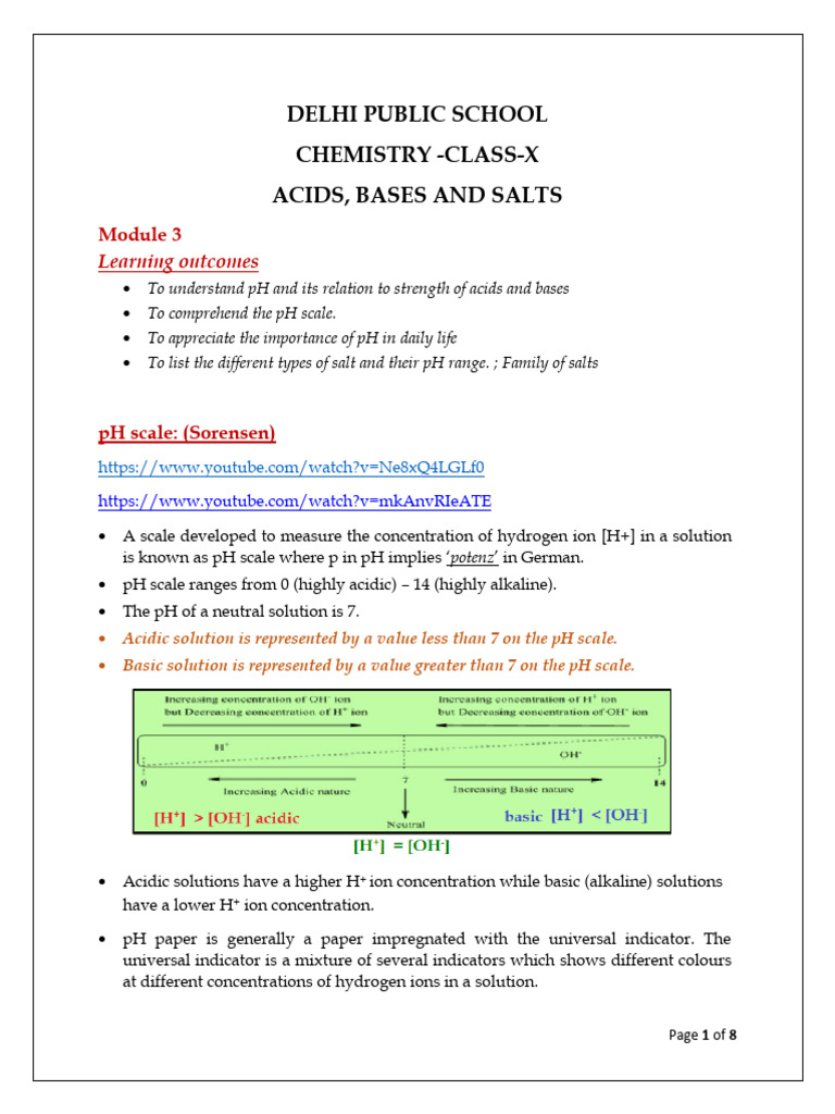10 Ch2 Module 3 Acids Bases and Salts Revised | PDF | Ph | Acid