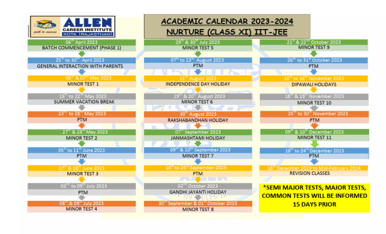 IIT-JEE Academic Calendar 2023-2024 | PDF