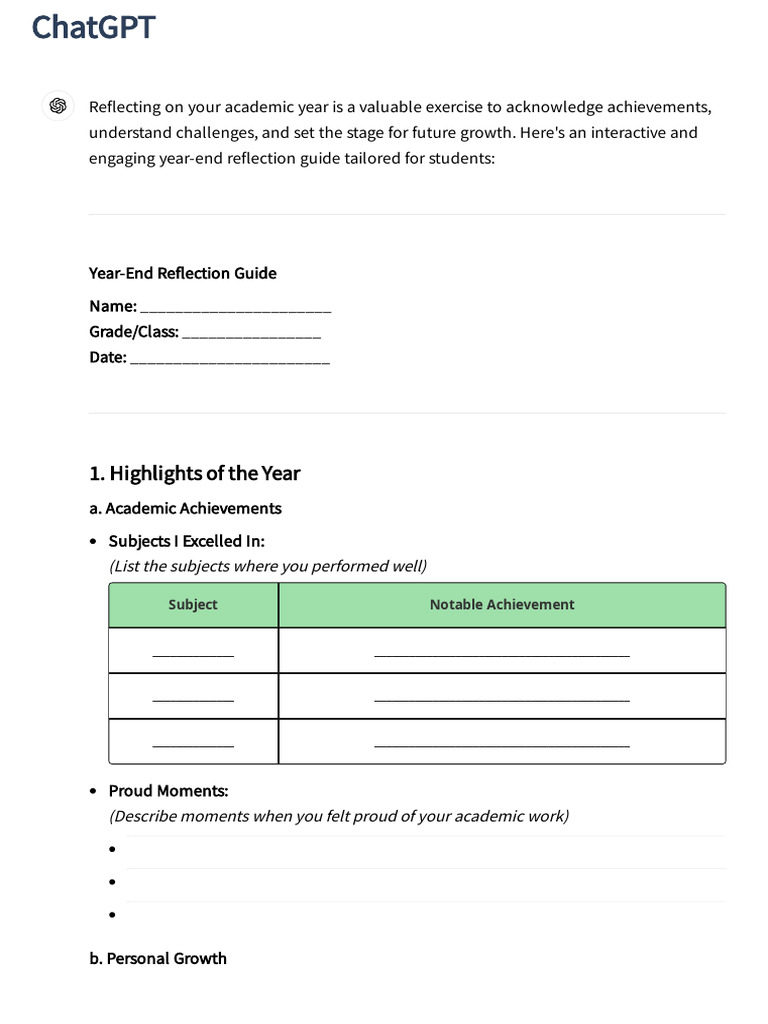 Year End Reflection Guide | PDF | Goal | Mentorship