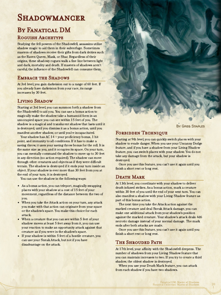 Master of Shadows: D&D Archetype | PDF | Shadow