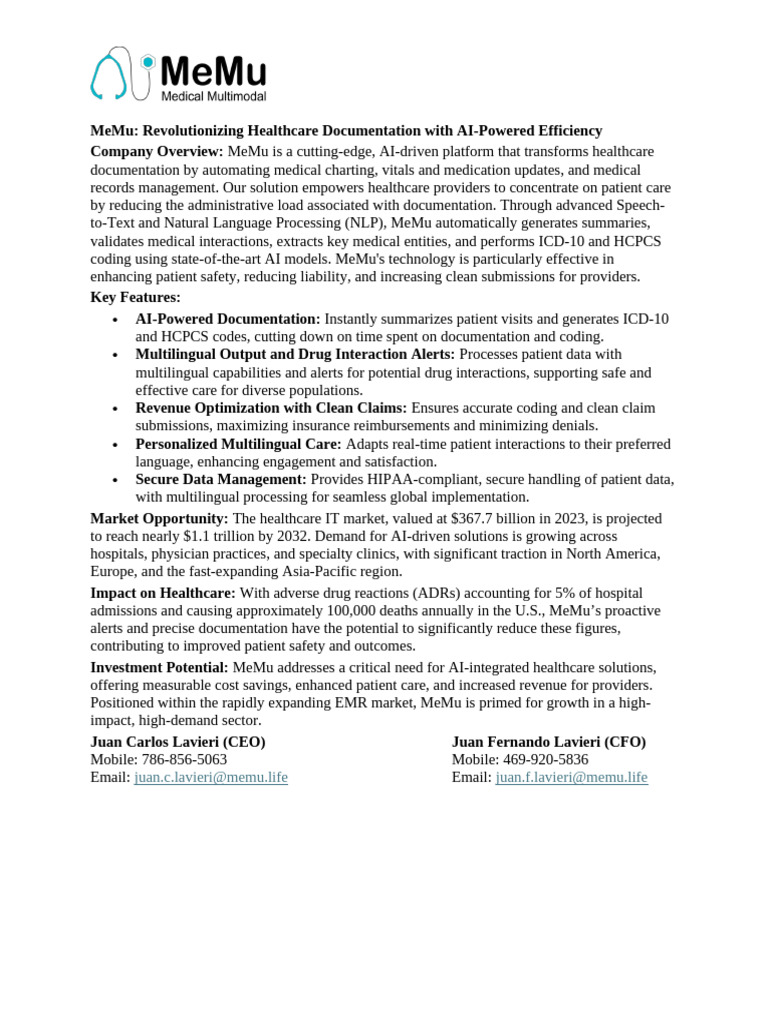 MeMu One Sheet_revised JCL Copy | PDF | Health Care | Patient Safety