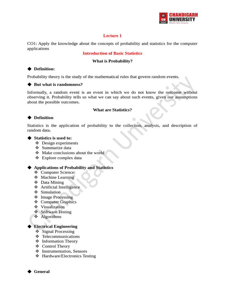 Lecture 1 [Basic Introduction] | PDF | Statistics | Probability