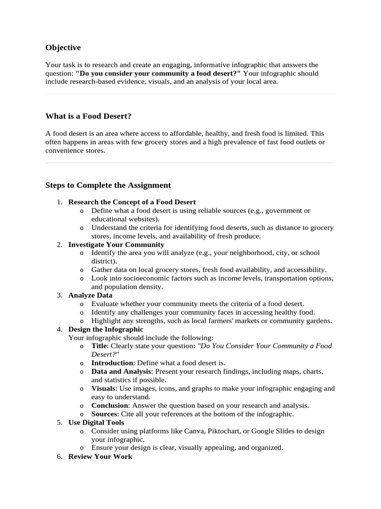 FOOD DESERTS INFOGRAPIC ASSIGNMENT | PDF | Infographics | Information ...
