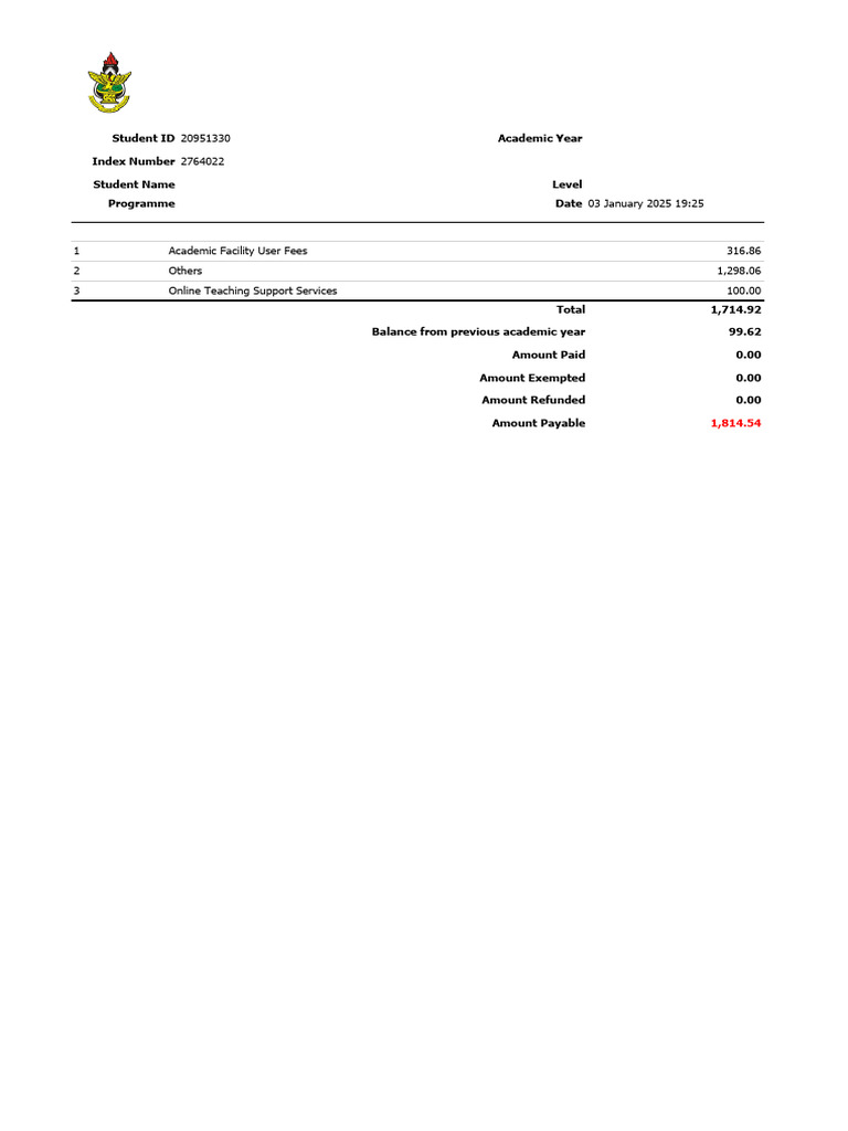 Student Bill 20951330 2025-1 | PDF | Taxes | Payments