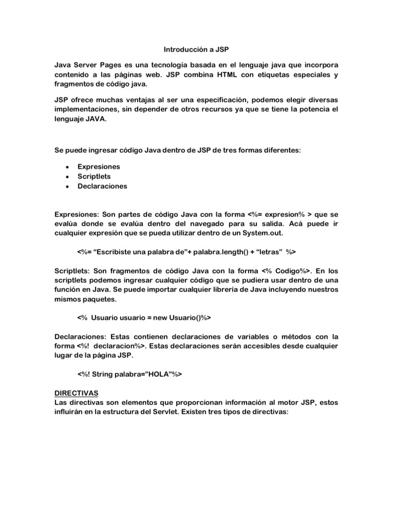 Resumen JSP | Descargar gratis PDF | Páginas del servidor Java | Java (lenguaje de programación)