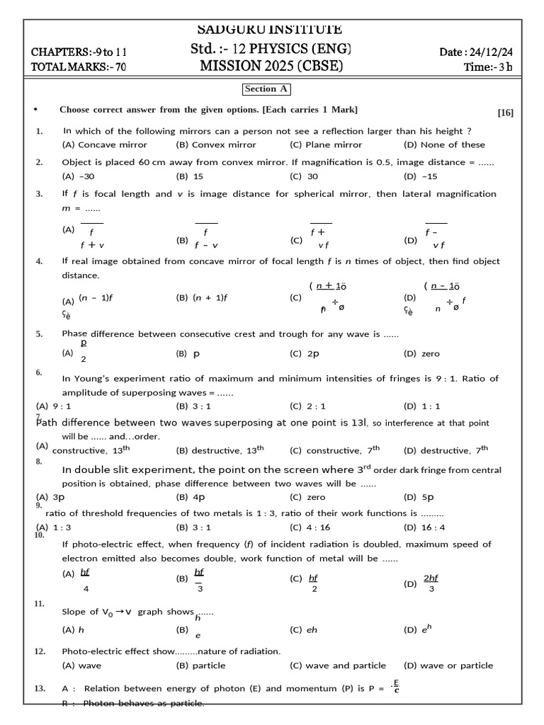 Physics MCQs and Problem Solving Guide | PDF | Wavelength | Photoelectric Effect
