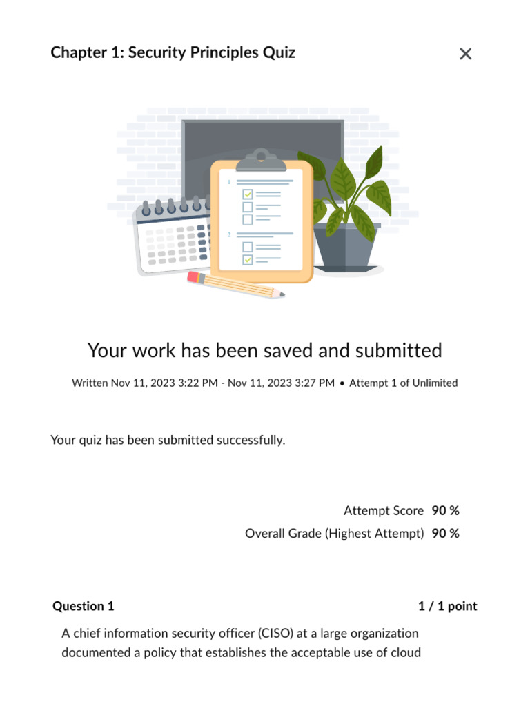 Chapter 1 - Security Principles Quiz | PDF | Risk | Information Security