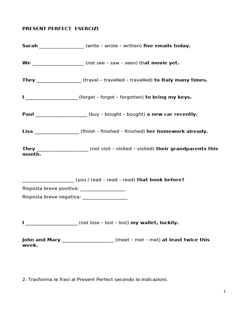 Present perfect esercizi | PDF