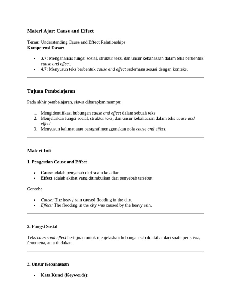 Materi Ajar cause and effect | PDF