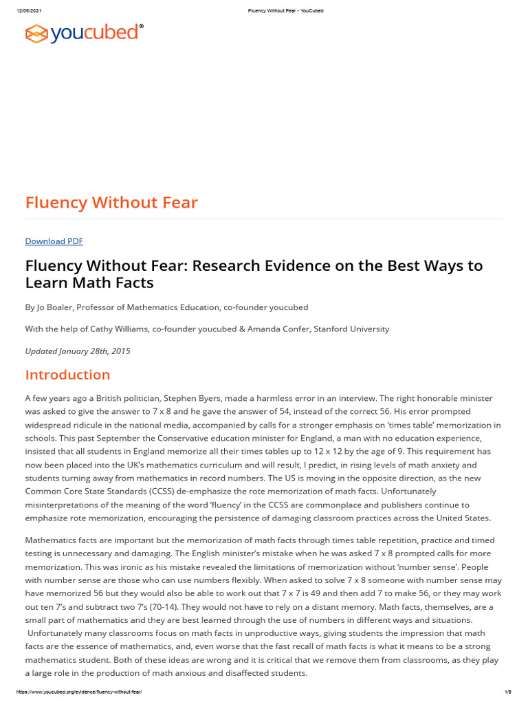 Fluency Without Fear - YouCubed | PDF | Mathematics | Reason