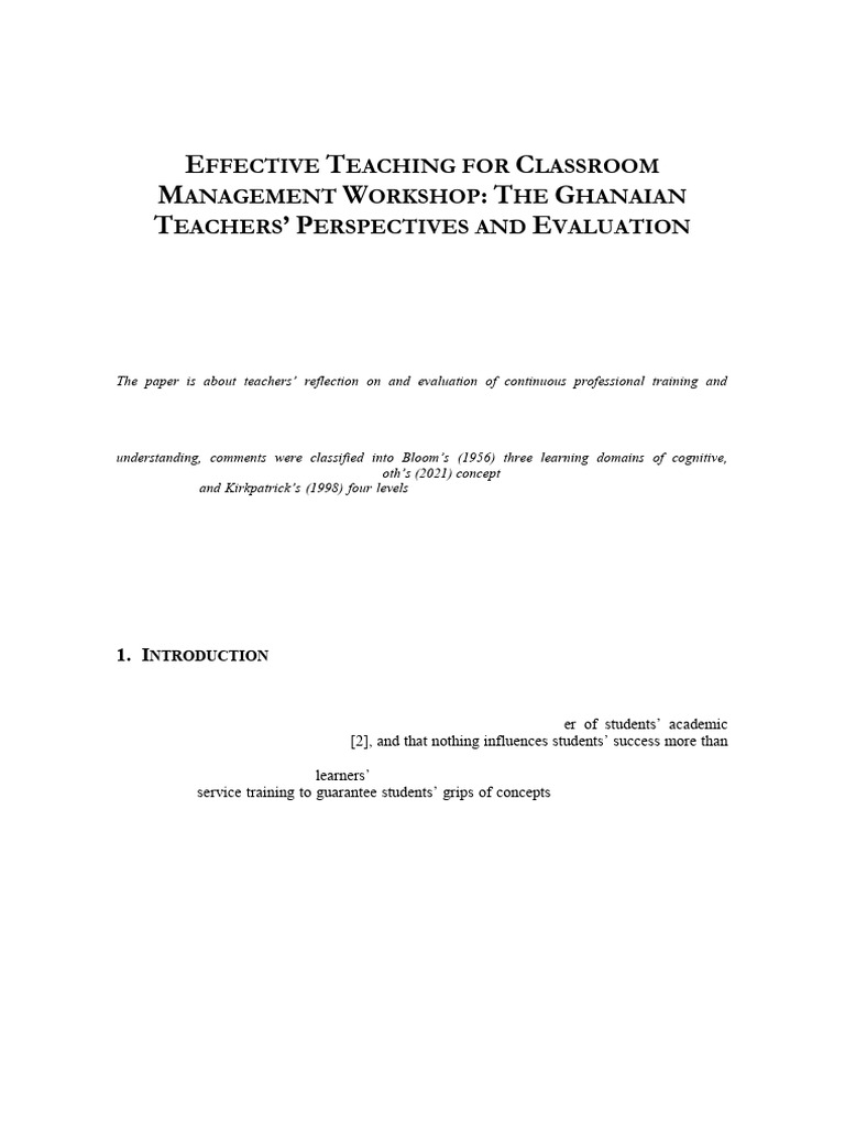 Effective Teaching For Classroom Management Workshop: The Ghanaian ...