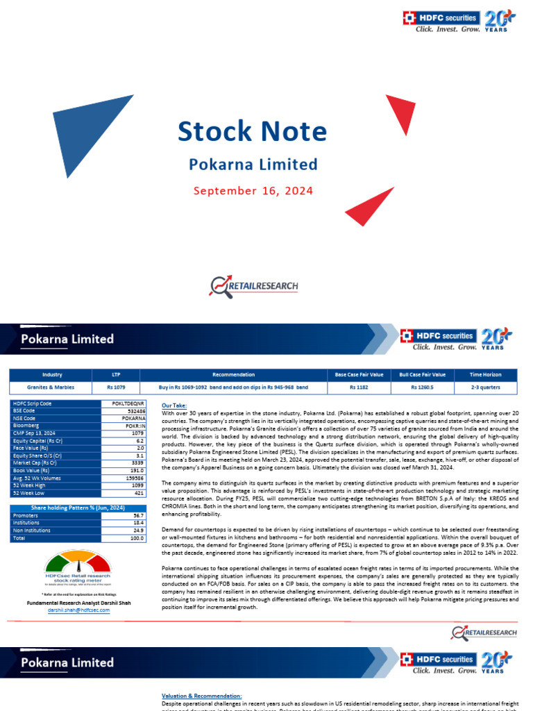 Pokarna Ltd - Stock Note | PDF | Countertop | Stocks