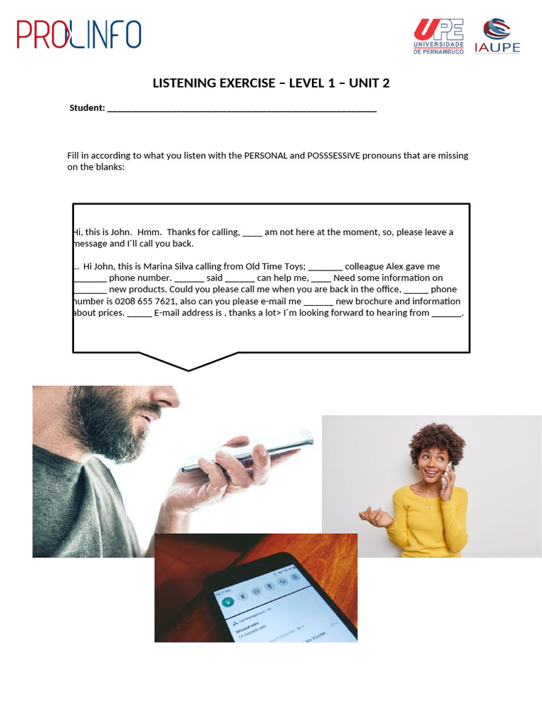 Level 1 - Unit 2 - Listening Exercise | PDF