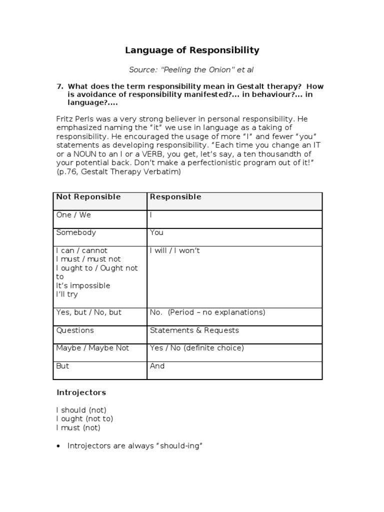 Language of Responsibility | PDF | Gestalt Therapy | Grammar