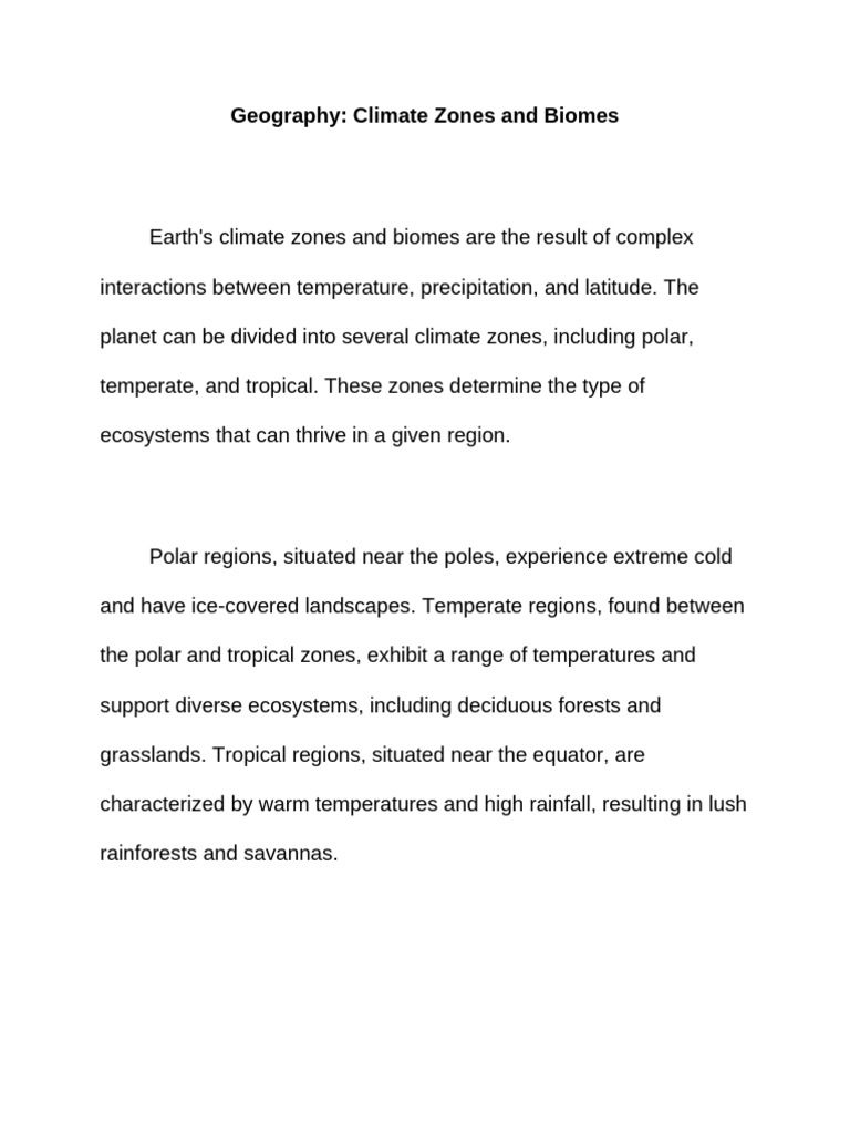 Geography - Climate Zones and Biomes | PDF