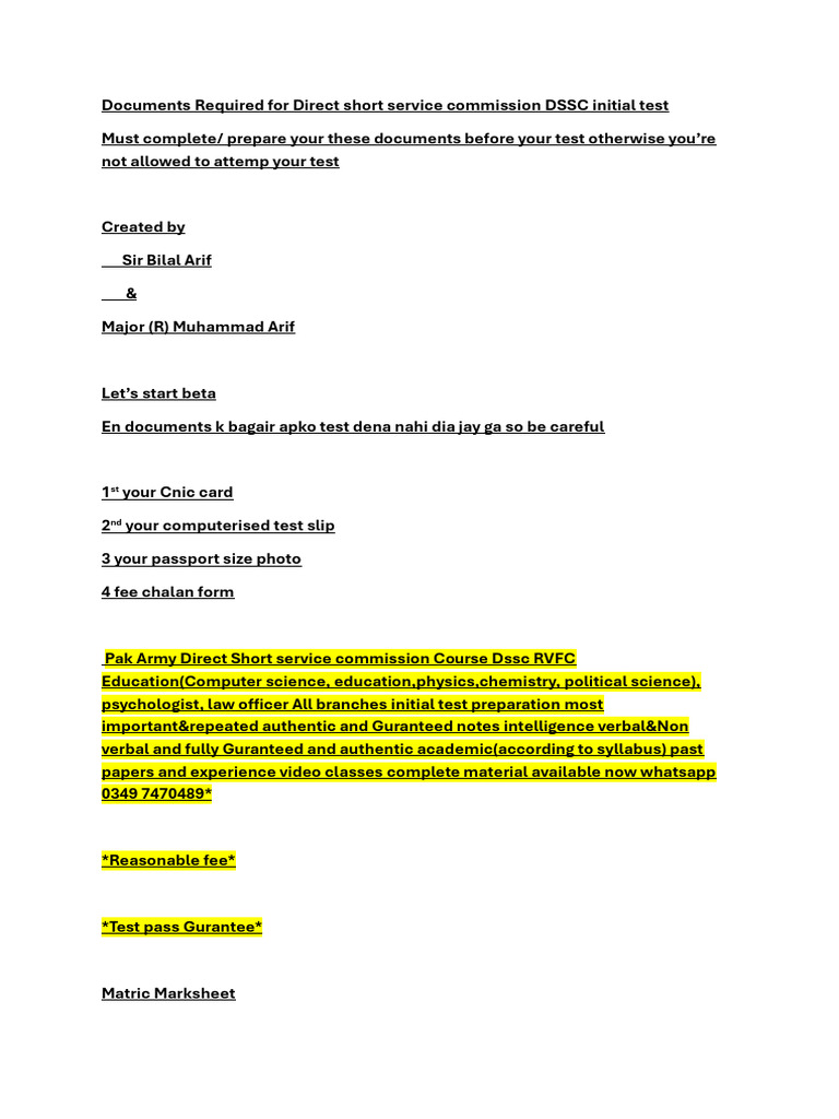 DSSC Initial Test Document Requirements | PDF
