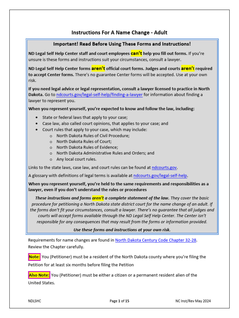 North Dakota Adult Name Change Guide | PDF | Assault | Criminal Record