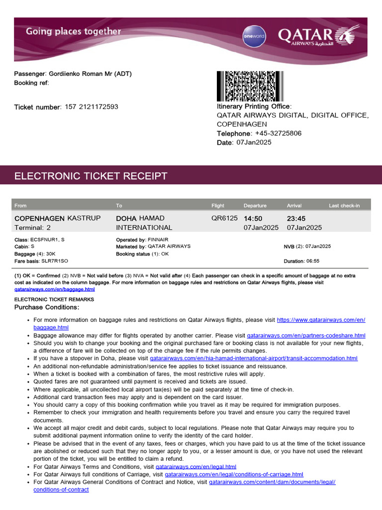 COP-DOHA Electronic Receipt | PDF | Credit Card