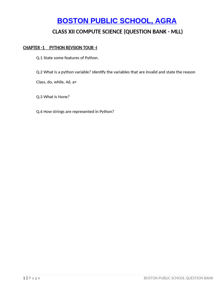 Boston Public School Python Question Bank | PDF | World Wide Web ...